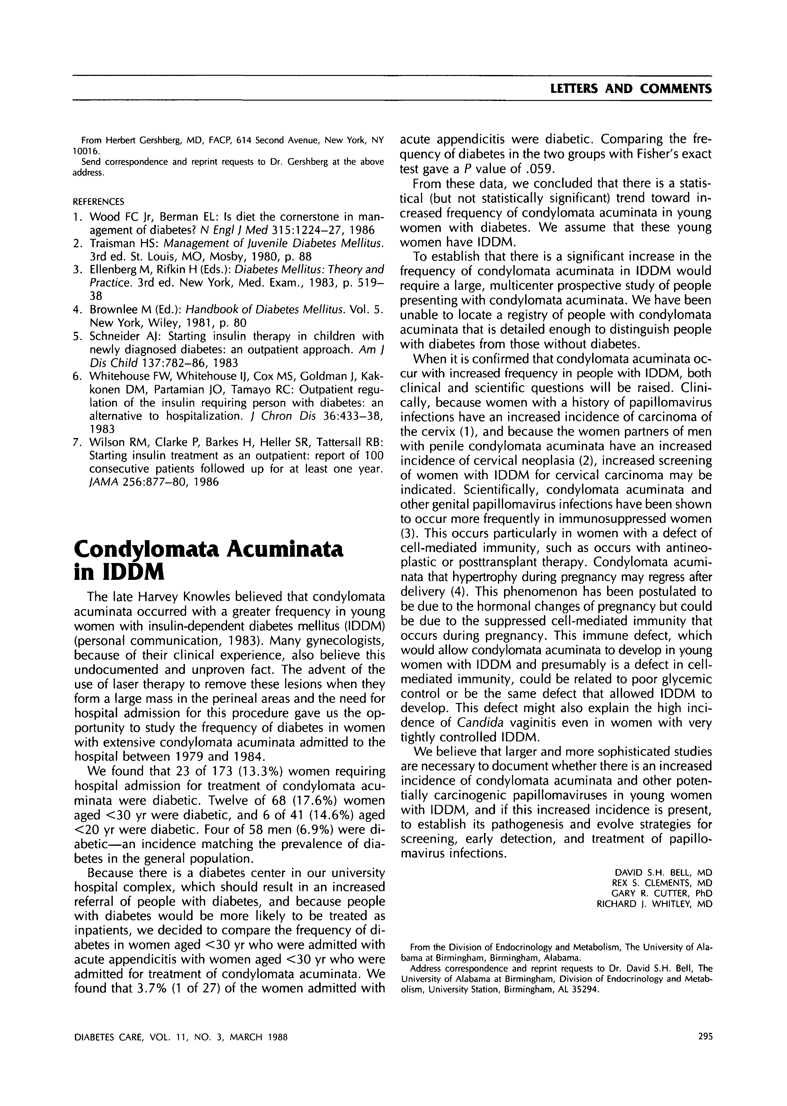Condylomata Acuminata in IDDM | Diabetes Care | American Diabetes ...