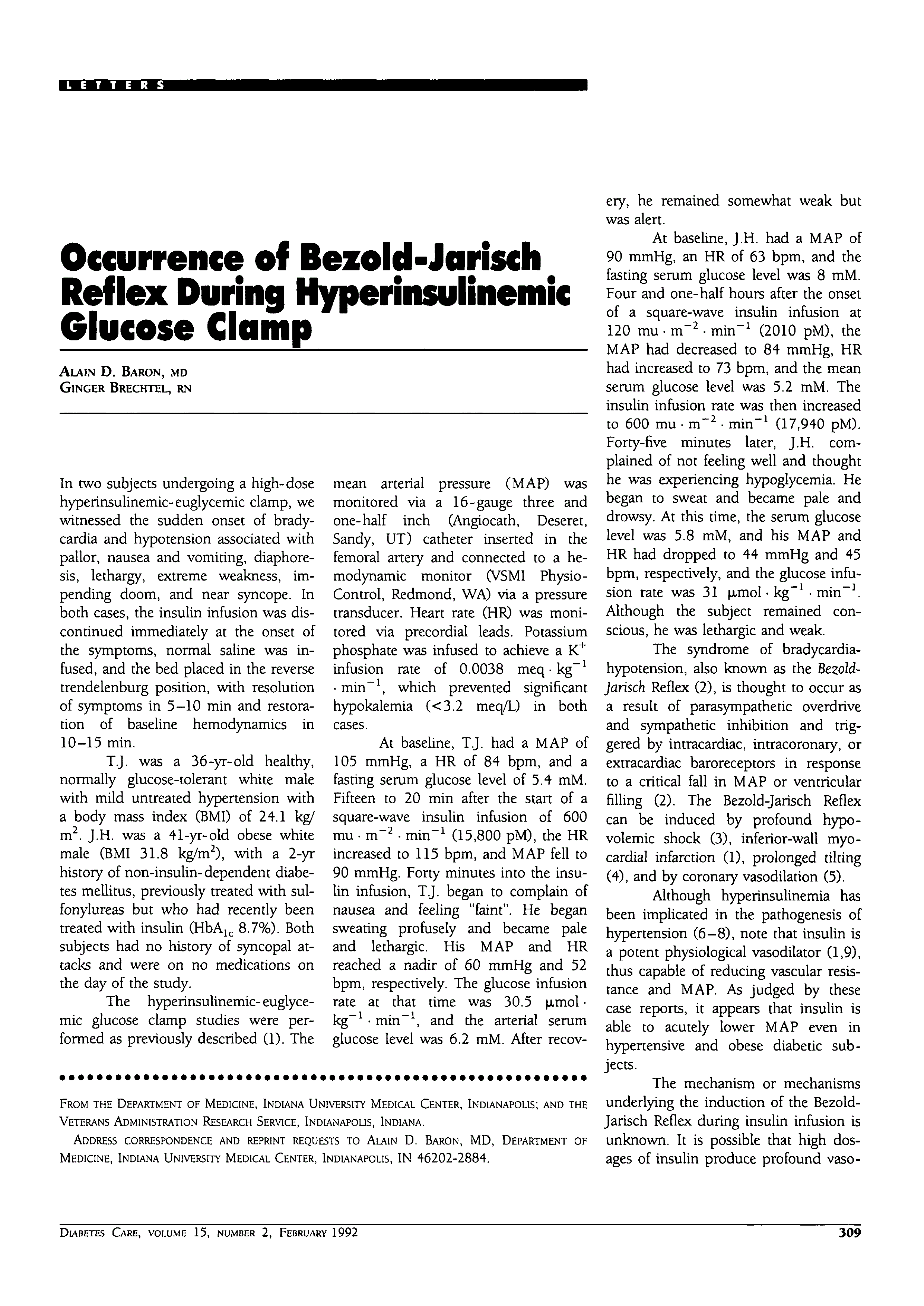 Occurrence of Bezold-Jarisch Reflex During Hyperinsulinemic Glucose ...