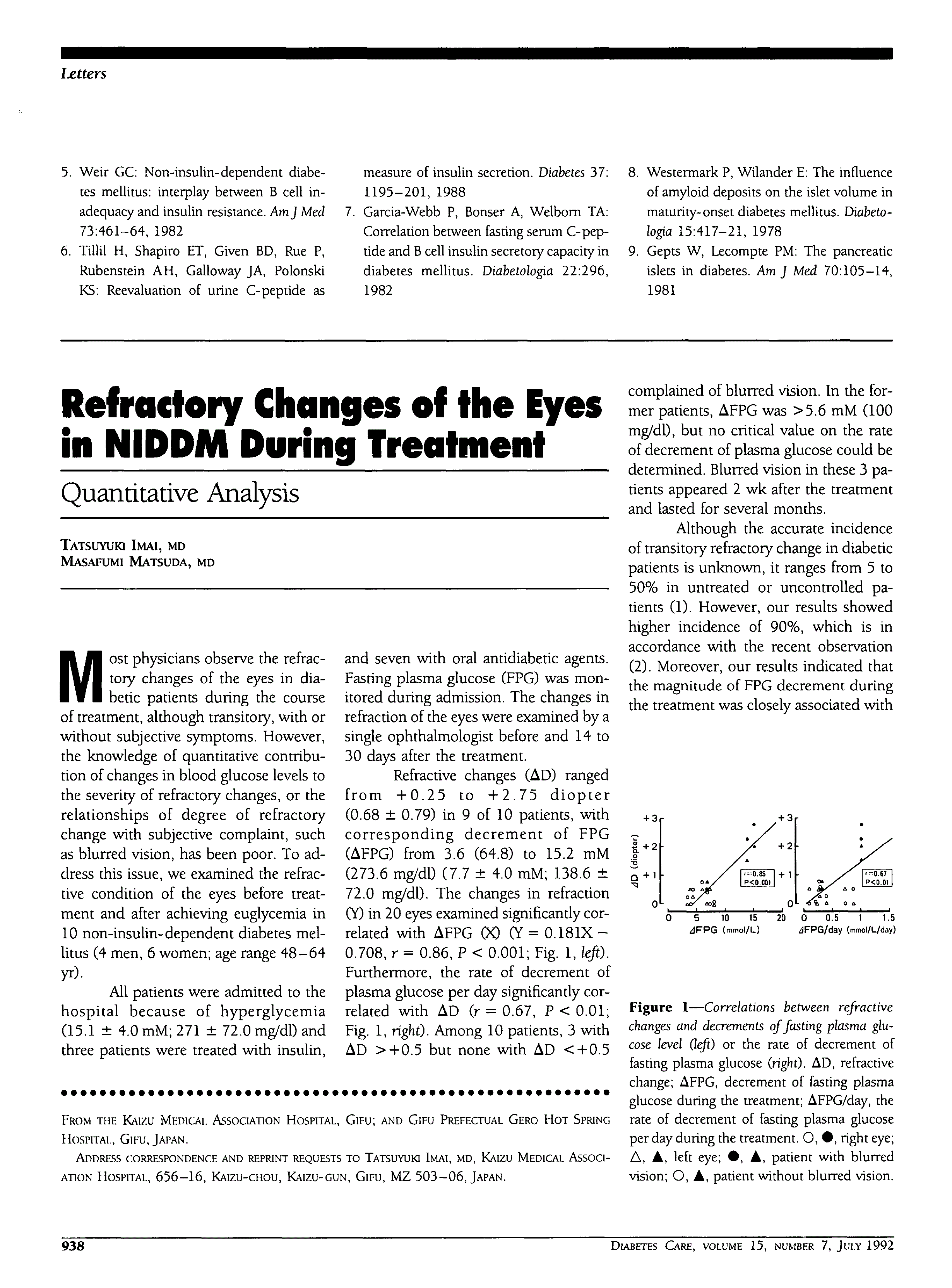 Refractory Changes of the Eyes in NIDDM During Treatment: Quantitative ...