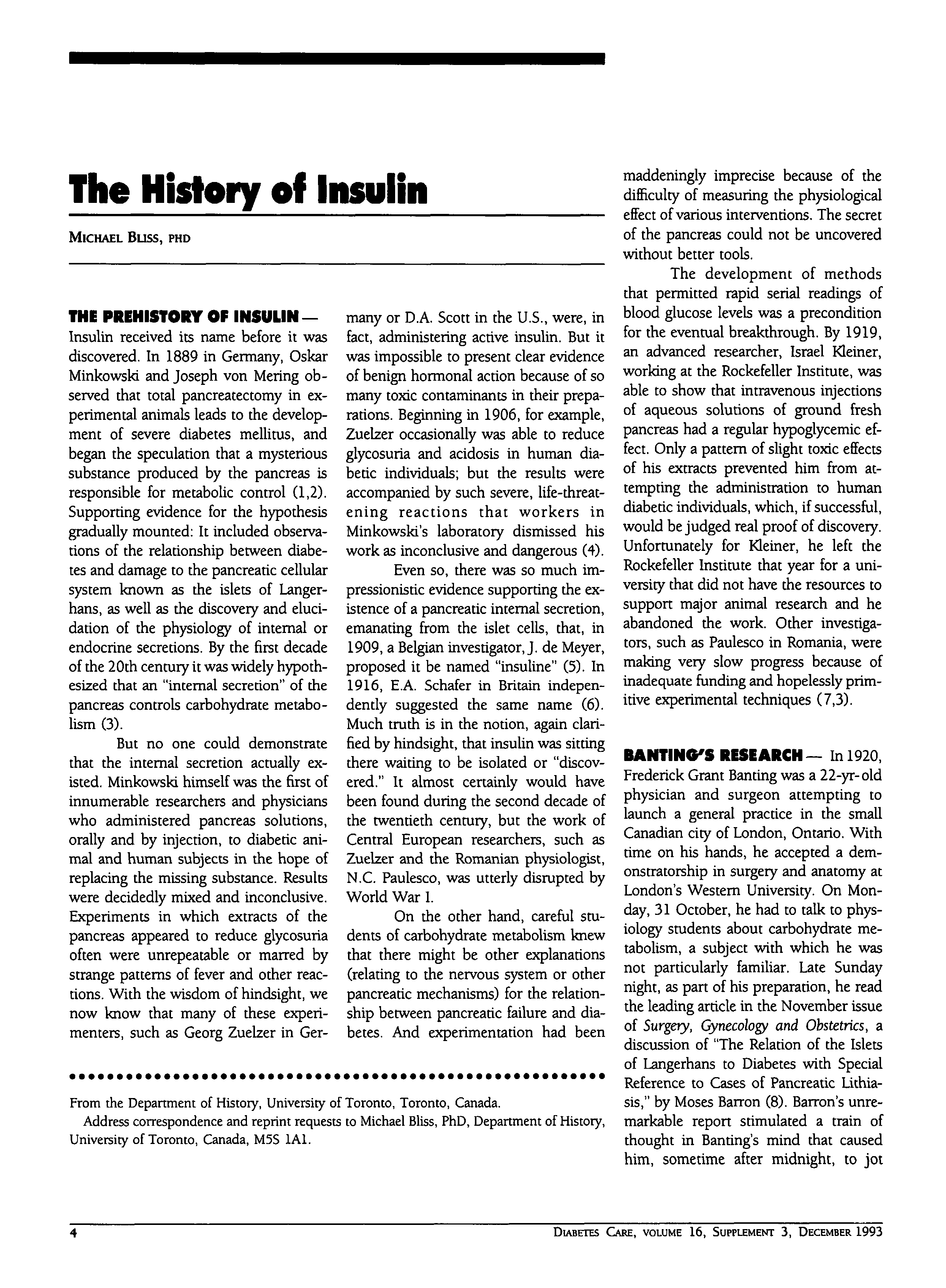 The History of Insulin | Diabetes Care | American Diabetes Association