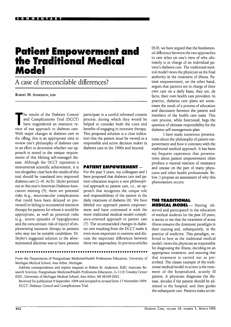 Patient Empowerment and the Traditional Medical Model: A case of ...