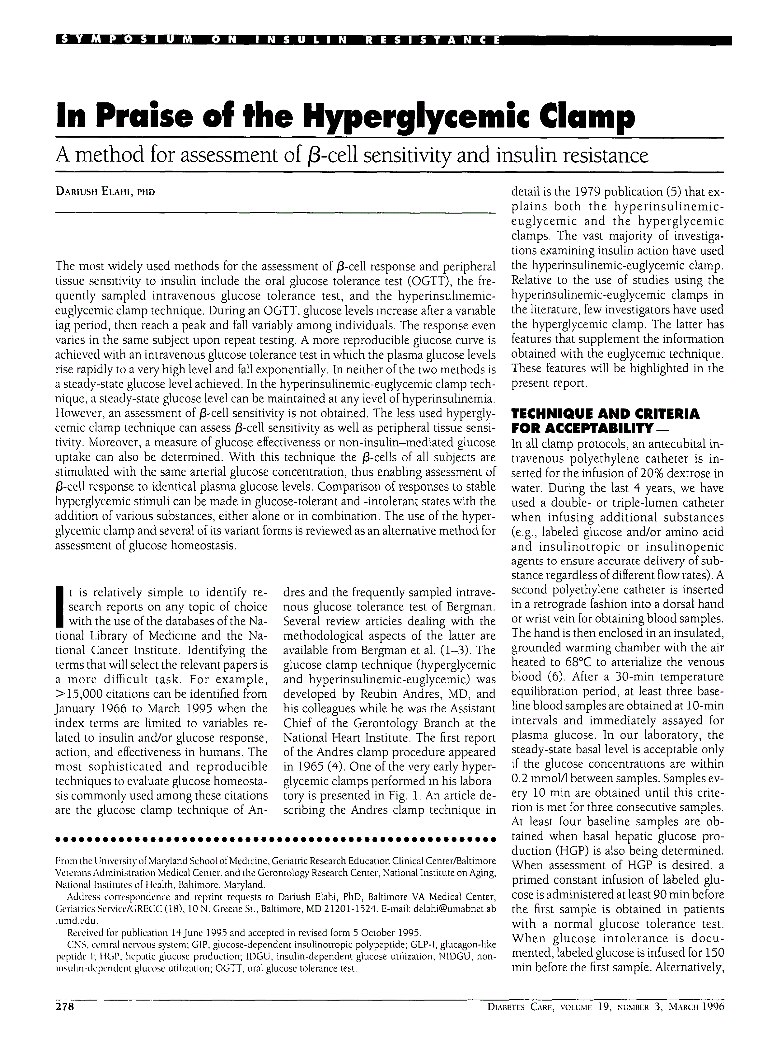 In Praise of the Hyperglycemic Clamp: A method for assessment of β-cell ...