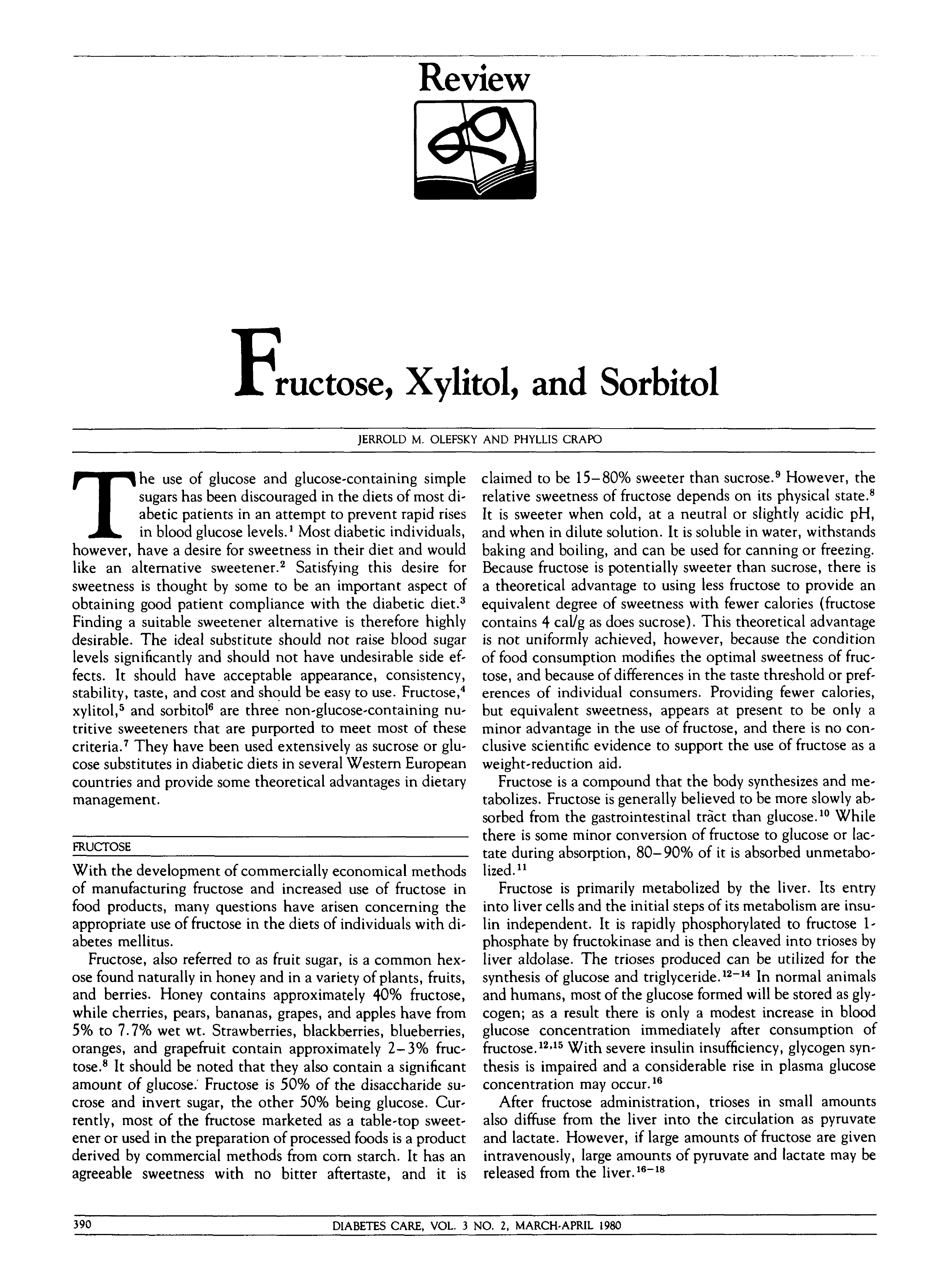 Fructose, Xylitol, and Sorbitol | Diabetes Care | American Diabetes ...