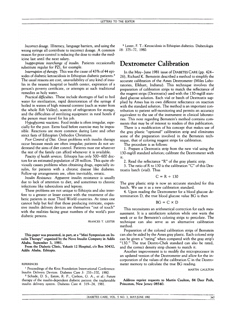 Dextrometer Calibration | Diabetes Care | American Diabetes Association