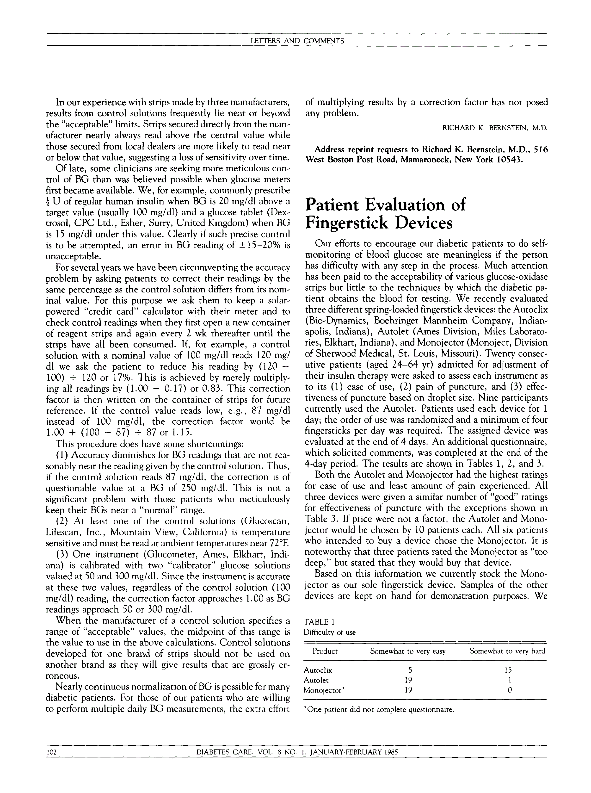 Patient Evaluation of Fingerstick Devices | Diabetes Care | American ...