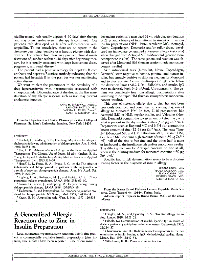 A Generalized Allergic Reaction due to Zinc in Insulin Preparation ...
