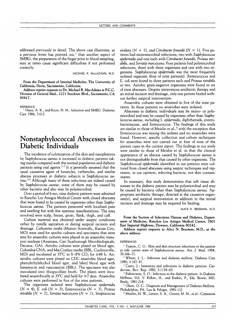 Nonstaphylococcal Abscesses in Diabetic Individuals | Diabetes Care ...