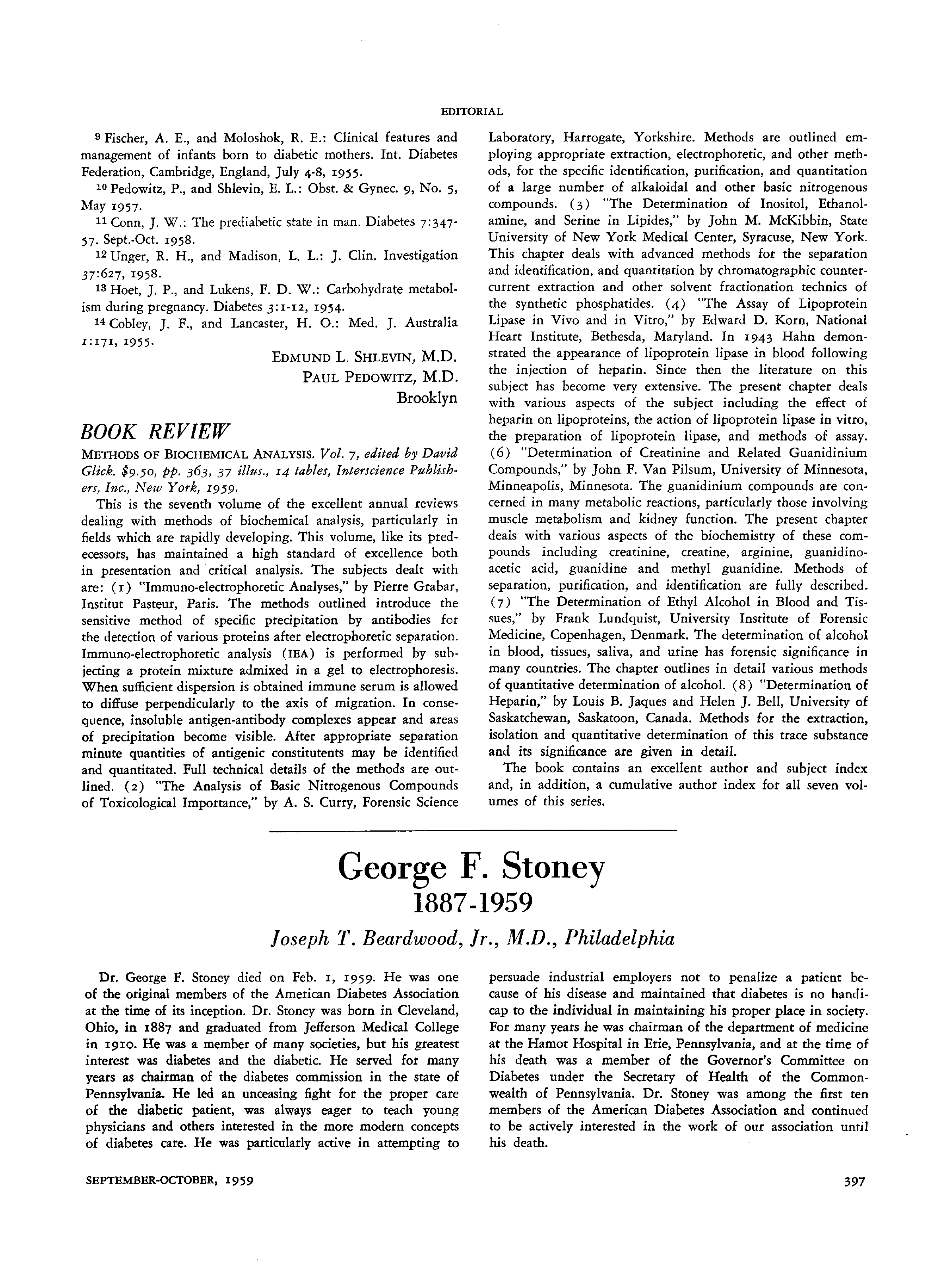 George F. Stoney 1887-1959 | Diabetes | American Diabetes Association