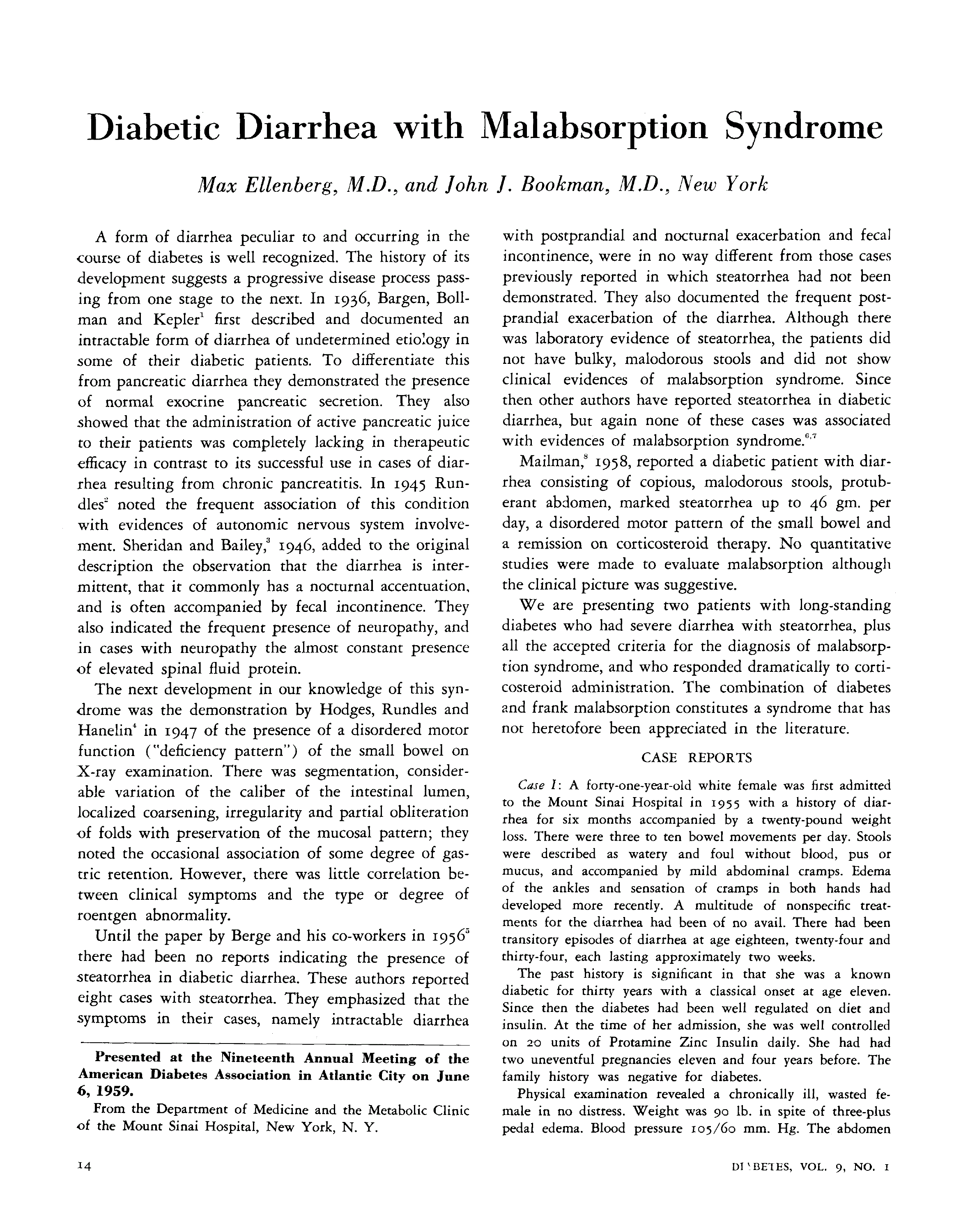 Diabetic Diarrhea with Malabsorption Syndrome | Diabetes | American ...