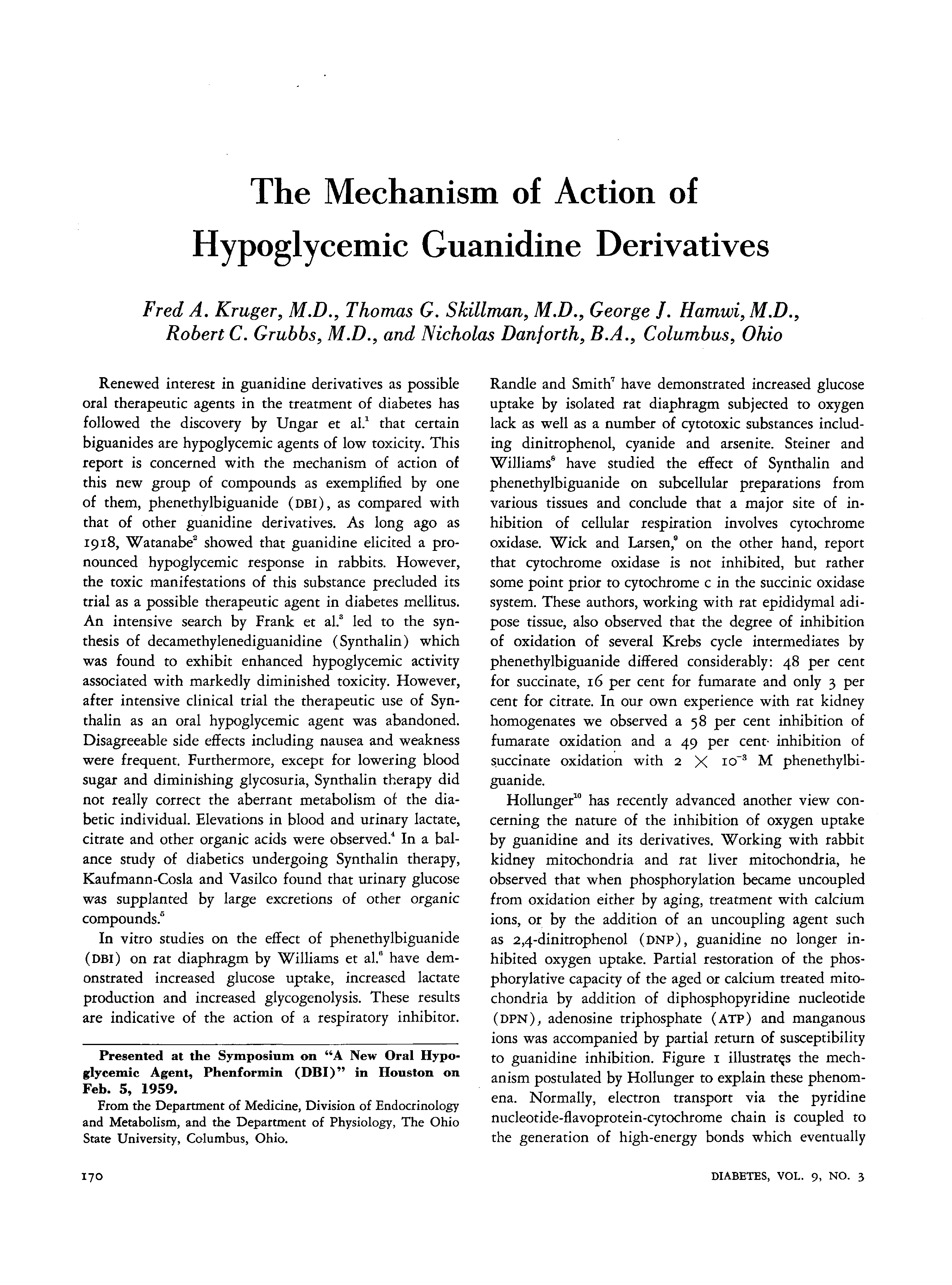 The Mechanism of Action of Hypoglycemic Guanidine Derivatives ...